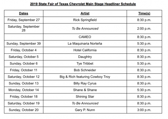 State Fair Of Texas Announces Free Headlining Concert Series On The ...